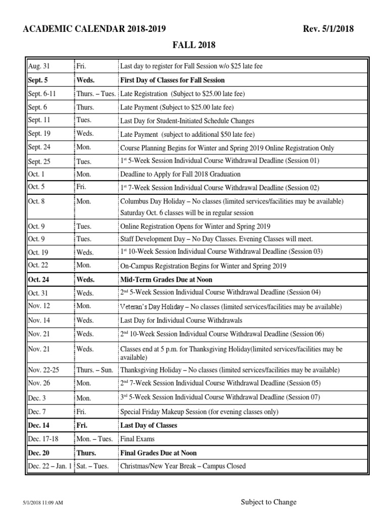 2018-2019 Academic Calendar Overview | PDF | Academic Term | Observances