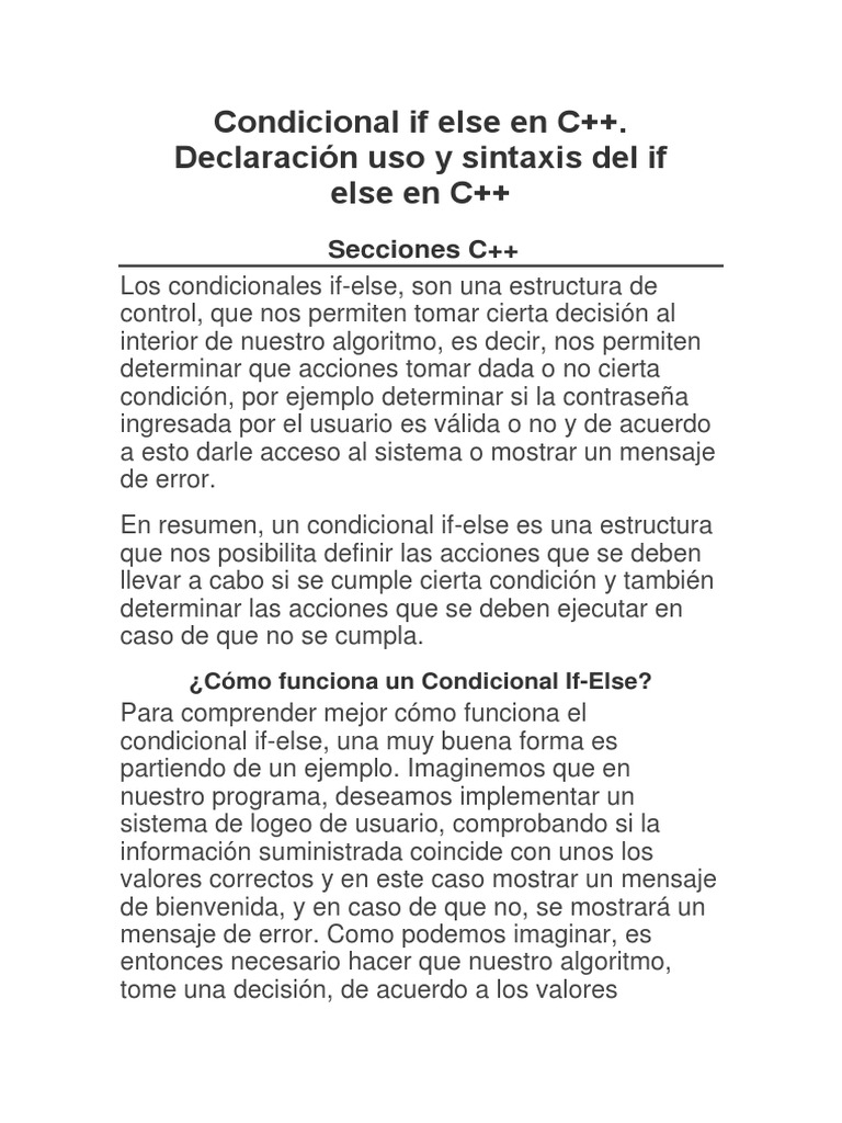 Condicional If Else en C | Descargar gratis PDF | C ++ | Contraseña