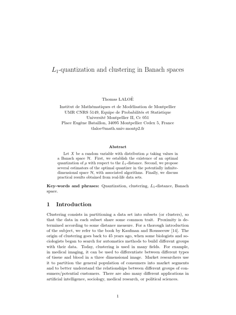 Quantization Clustering Banach | PDF | Banach Space | Mathematical Optimization