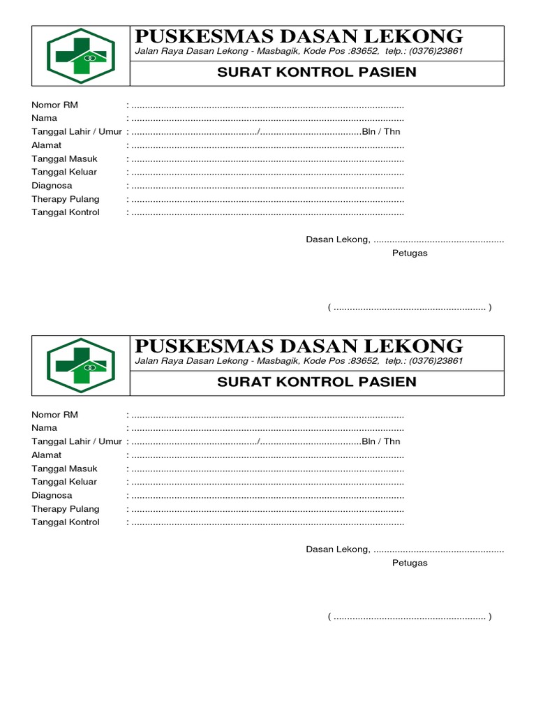 Surat Kontrol Pasien | PDF