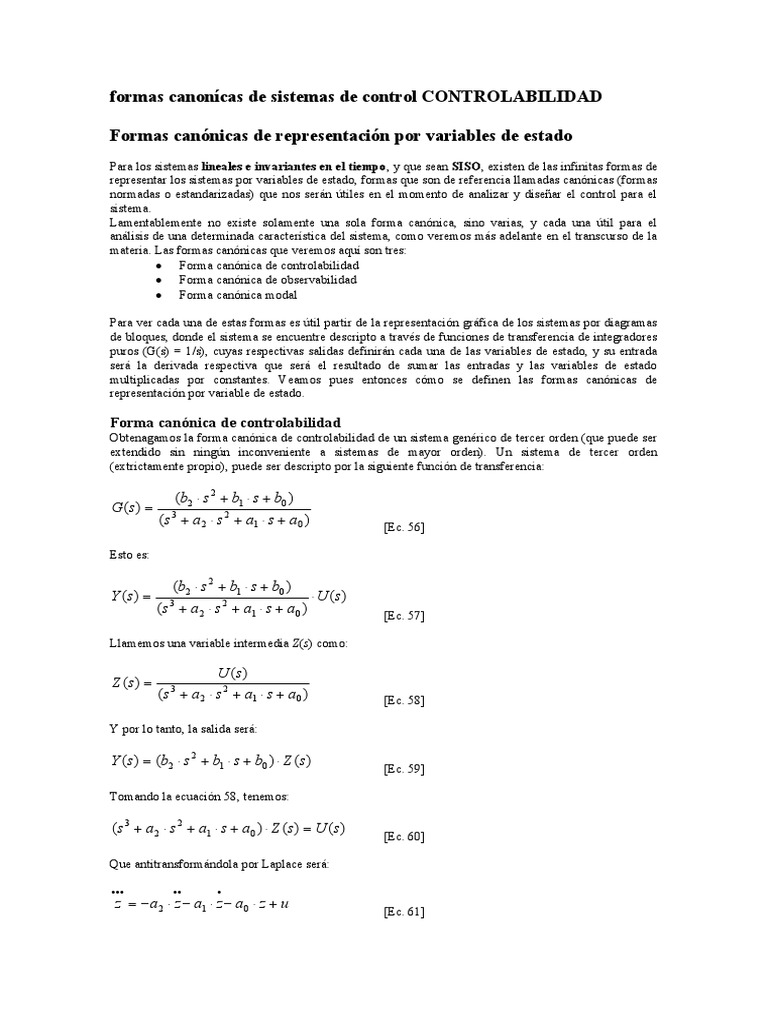 Formas Canónicas de Representación Por Variables de Estado | PDF ...