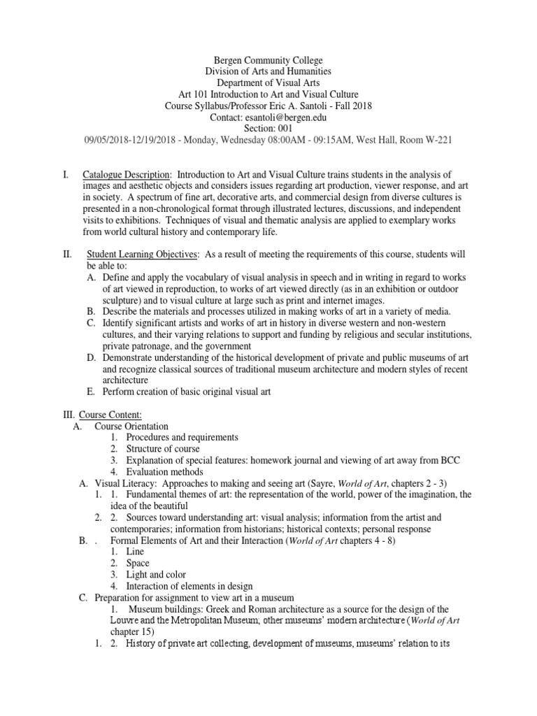 Art 101 Syllabus: Visual Culture Course | PDF | Paintings | Museum