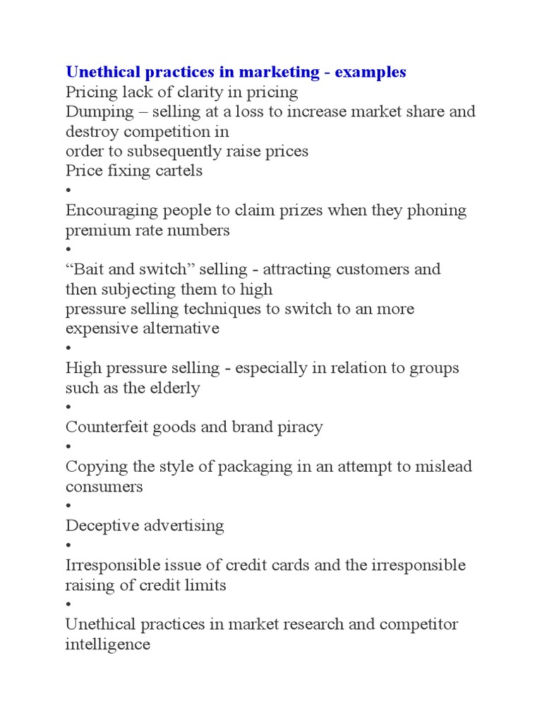 Unethical Marketing Practices | PDF