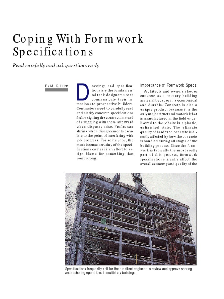 Concrete Construction ArticleCoping With Formwork Specifications | PDF ...