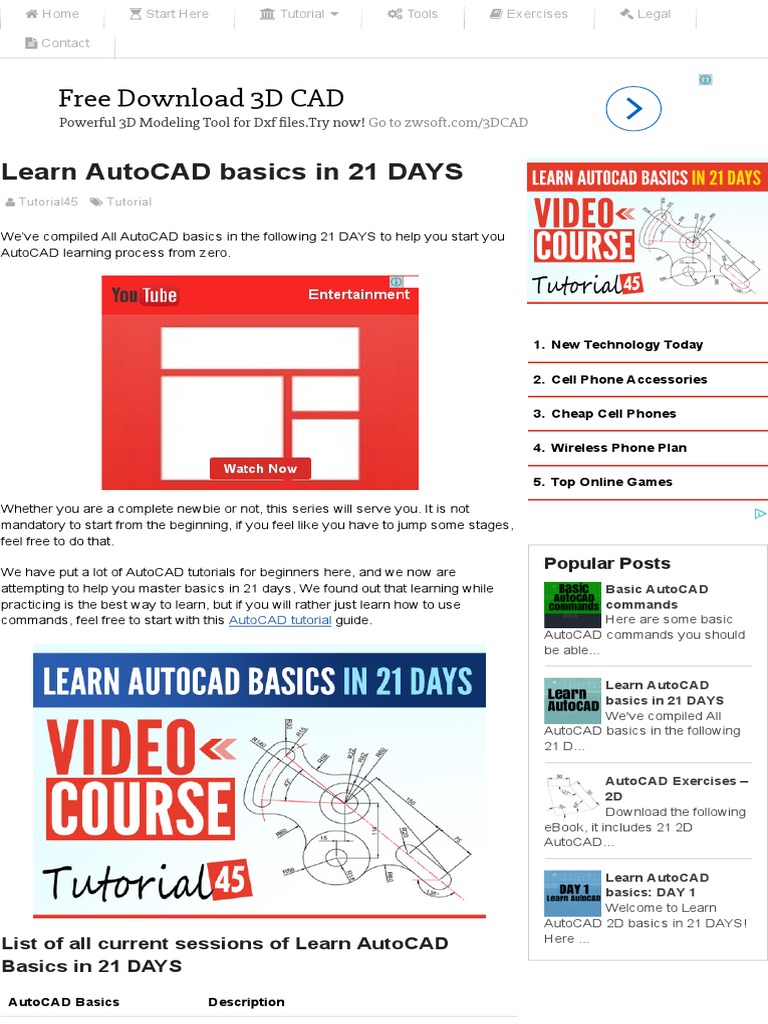 Learn AutoCAD Basics in 21 DAYS Tutorial45 PDF | PDF | Auto Cad | Circle