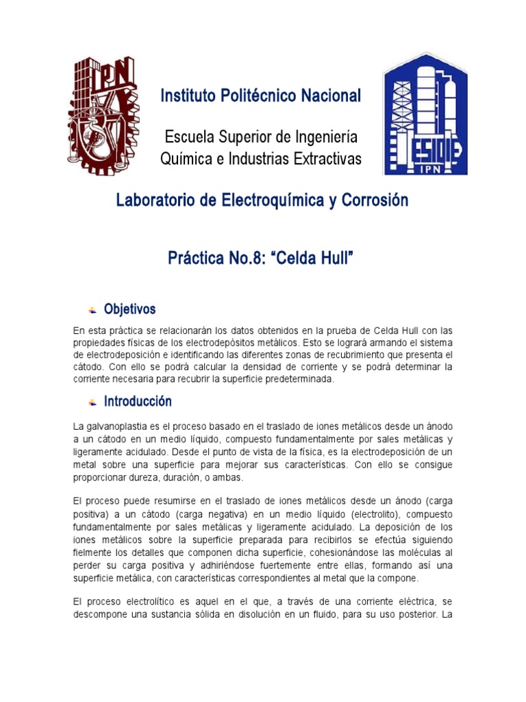 Práctica No.8: Celda Hull | PDF | Química | Ciencias fisicas