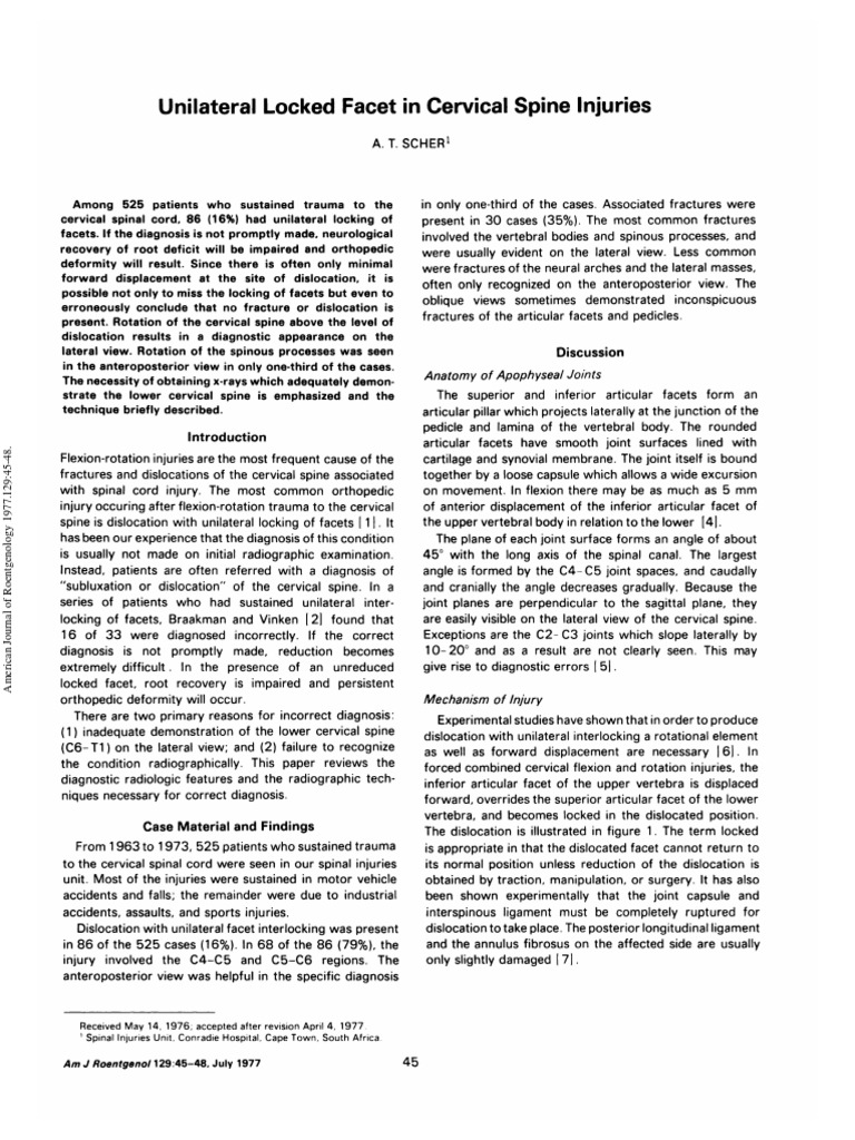 Unilateral Locked Facet in Cervical Spine Injuries: Anatomy of ...
