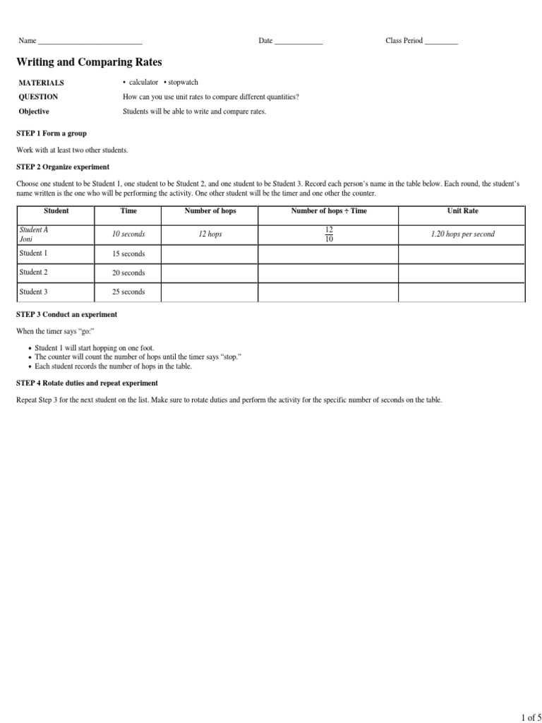 Comparing Unit Rates Through Hopping | PDF