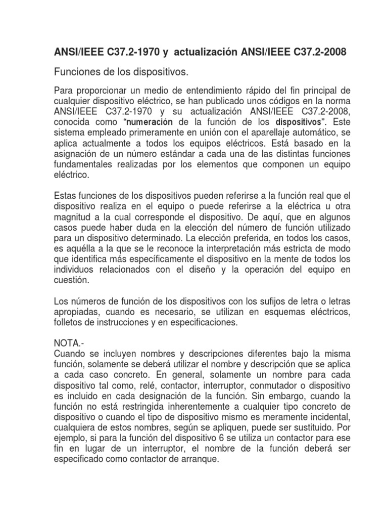 Ansi Ieee c37.2 1970 Actualizaciòn Ansi Ieee c37.2 2008 | PDF | Relé ...