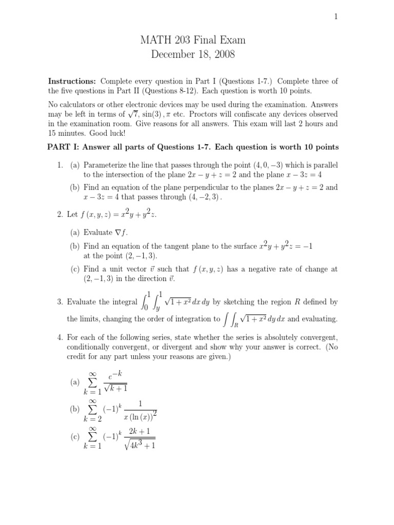 Calculus Exam | PDF | Series (Mathematics) | Plane (Geometry)