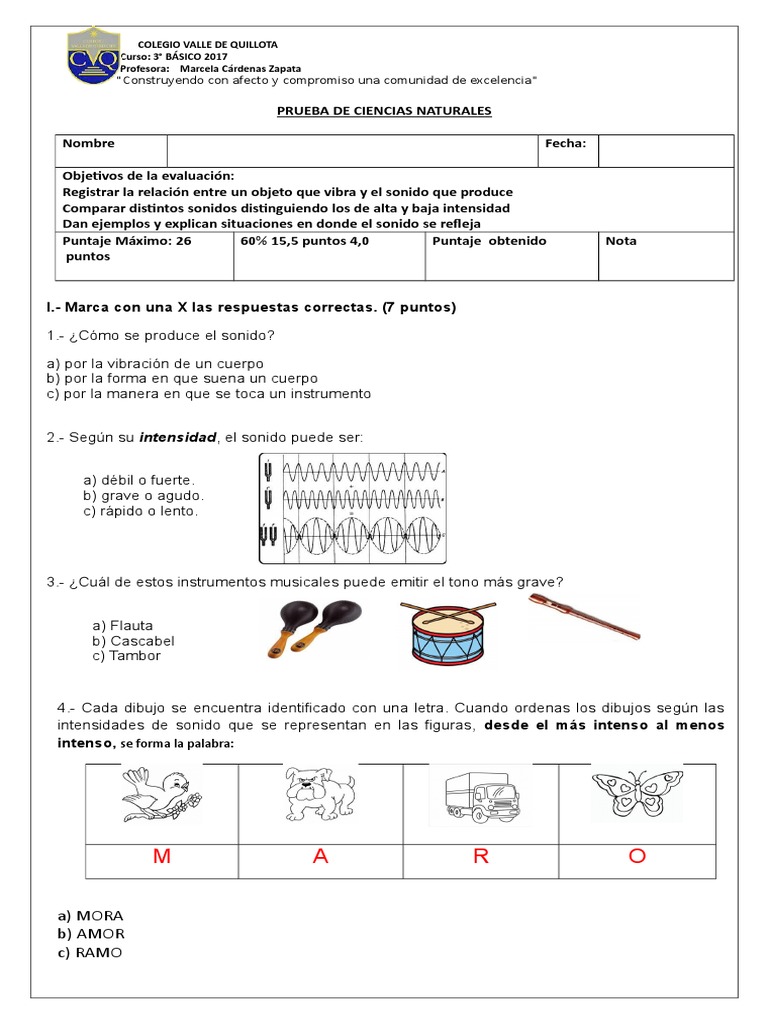 Prueba Ciencias Naturales El Sonido | PDF | Sonido | Entretenimiento ...