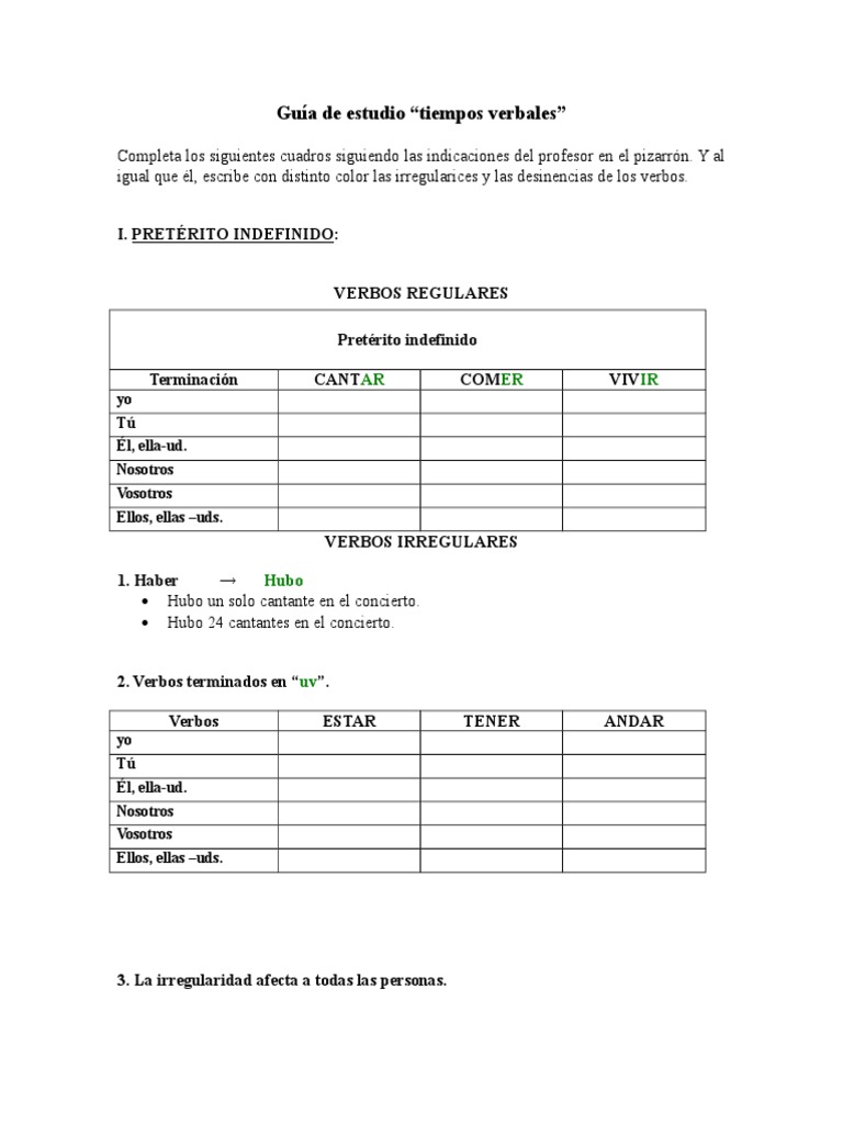 Guía de Estudio "Tiempos Verbales" | PDF | Verbo | Onomástica