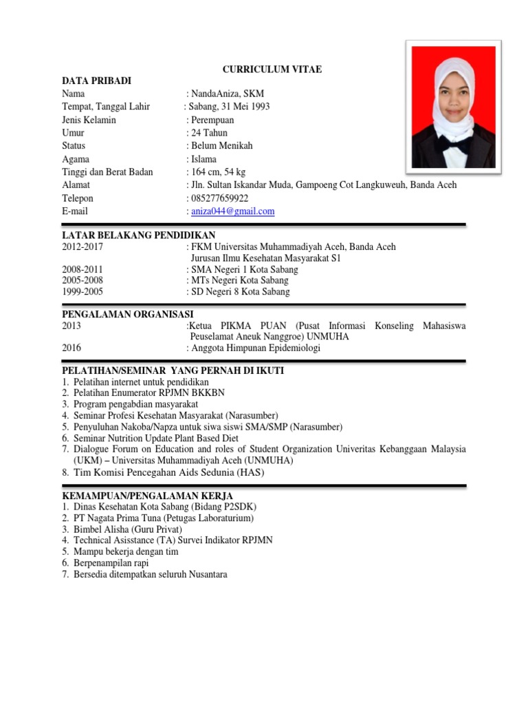 Curriculum Vitae Nanda Aniza | PDF