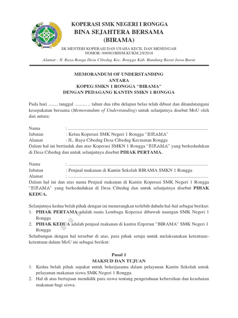 Mou Kantin Dengan Pedagang Pdf Pdf