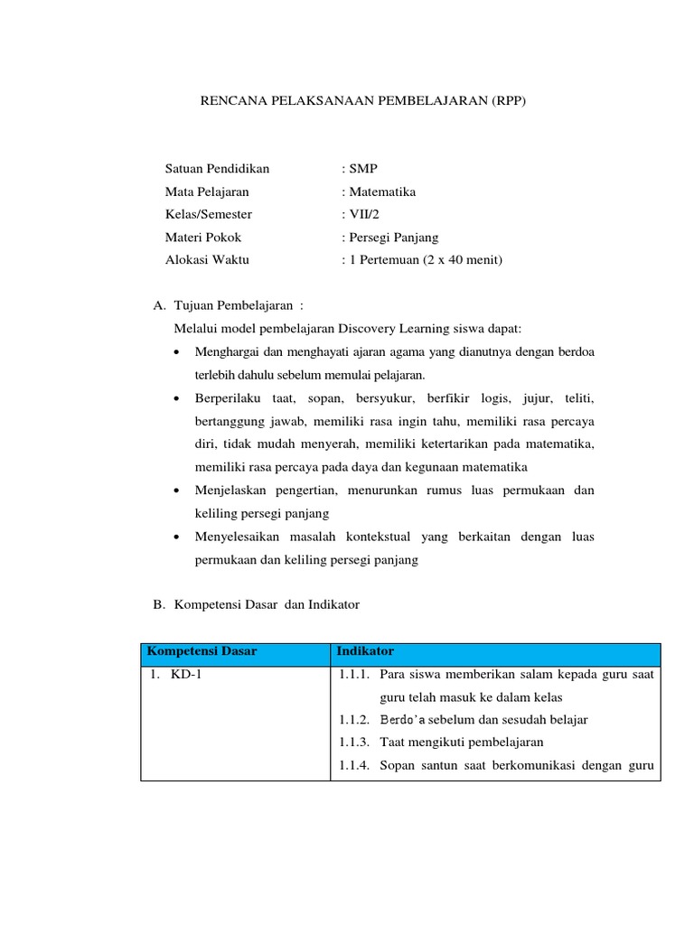 Rpp-Bangun Datar (Persegi Panjang) | PDF | Karier & Perkembangan