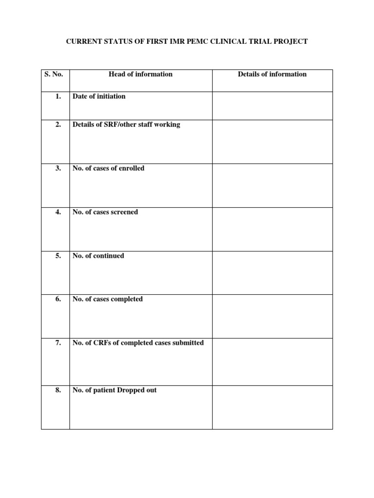 Current Status of First IMR PEMC Clinical Trial Project | PDF | Law ...