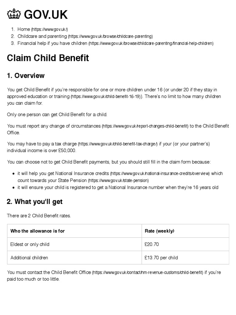Claim Child Benefit - GOV - Uk | PDF | Employee Benefits | Welfare