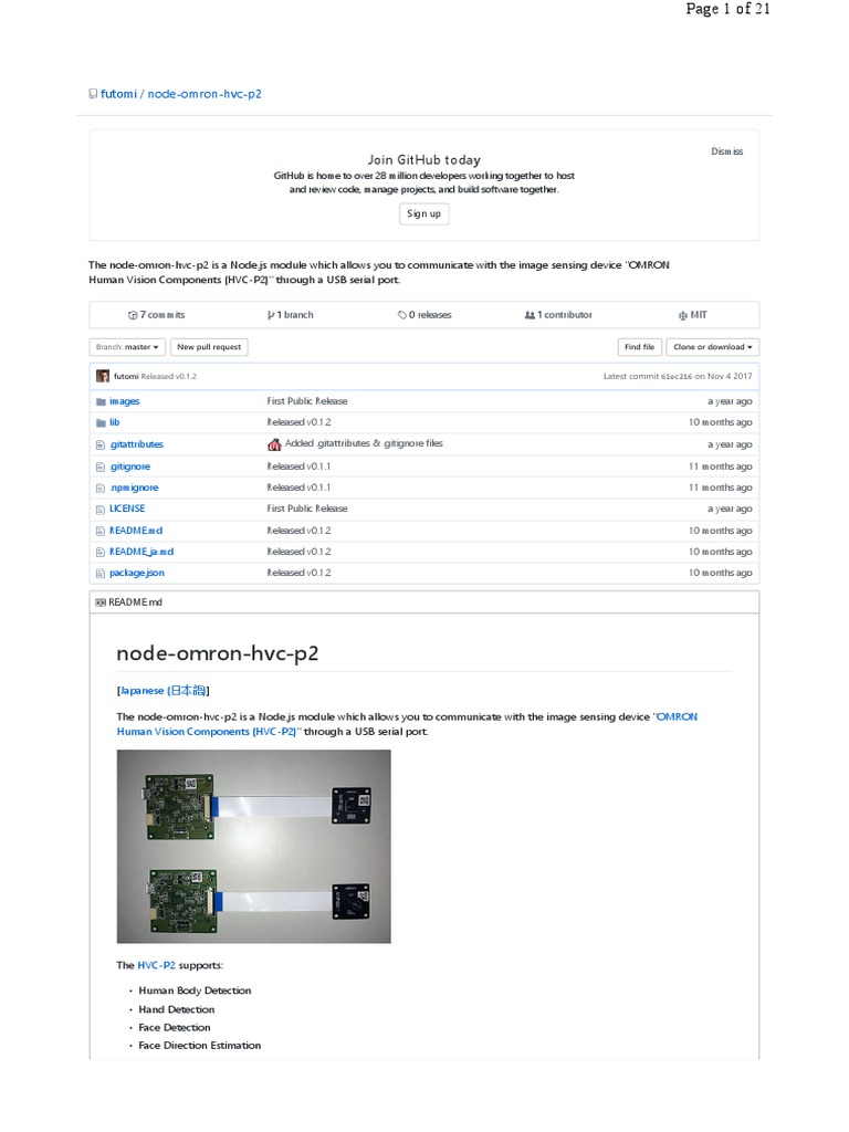 GitHub - Futomi - Node-Omron-Hvc-P2 - The Node-Omron-Hvc-P2 Is A Node - Js Module | PDF ...