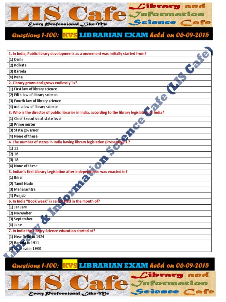 KVS Librarian Previous Year Papers PDF | PDF | Library Science | Areas ...