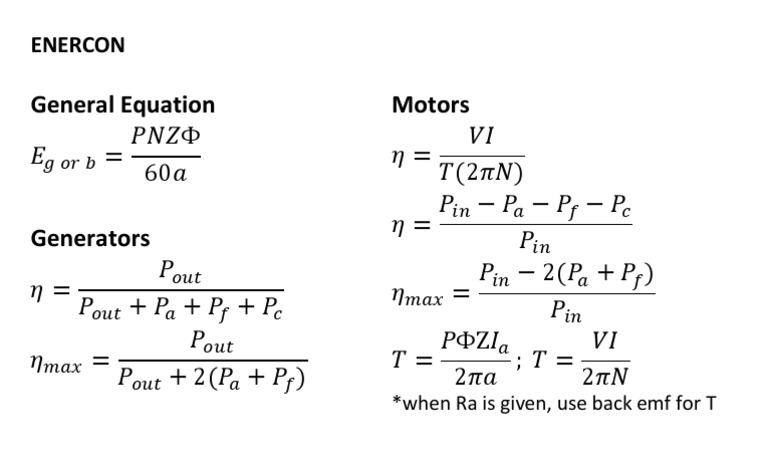 General Equation Motors: When Ra Is Given, Use Back Emf For T | PDF