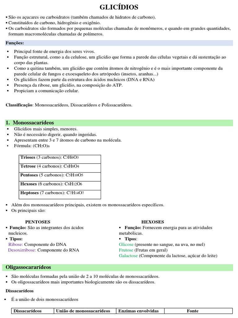 Glicídios resumo | PDF | Carboidratos | Química dos Carboidratos