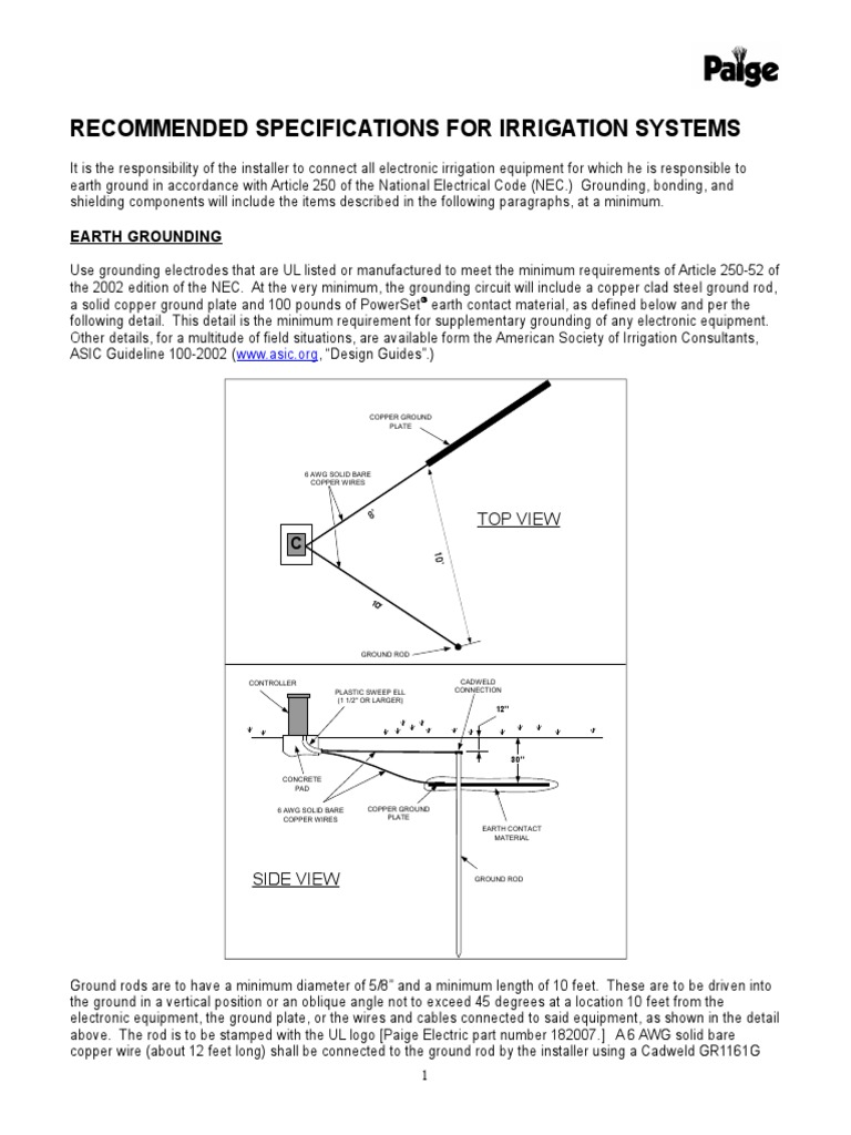 Recommended Specifications For Irrigation Systems: Earth Grounding ...