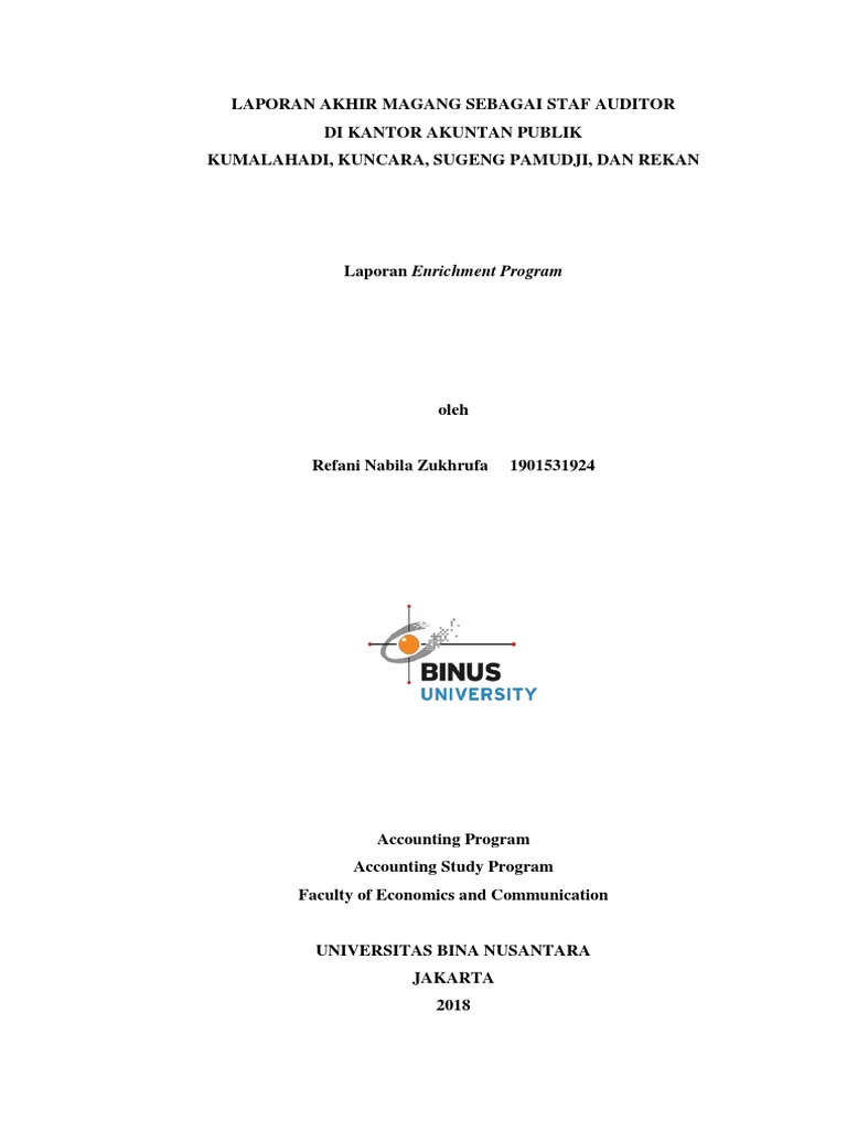 Laporan Akhir Magang Auditor Binus | PDF | Bisnis