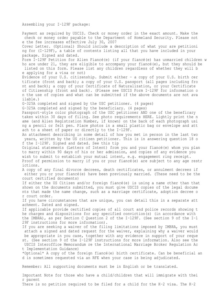 Assembling Your I-129F Package | PDF | Government | Government And ...