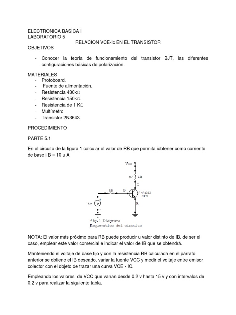 Curvas VCE-IC en Transistor BJT | PDF | Transistor | Dispositivos ...