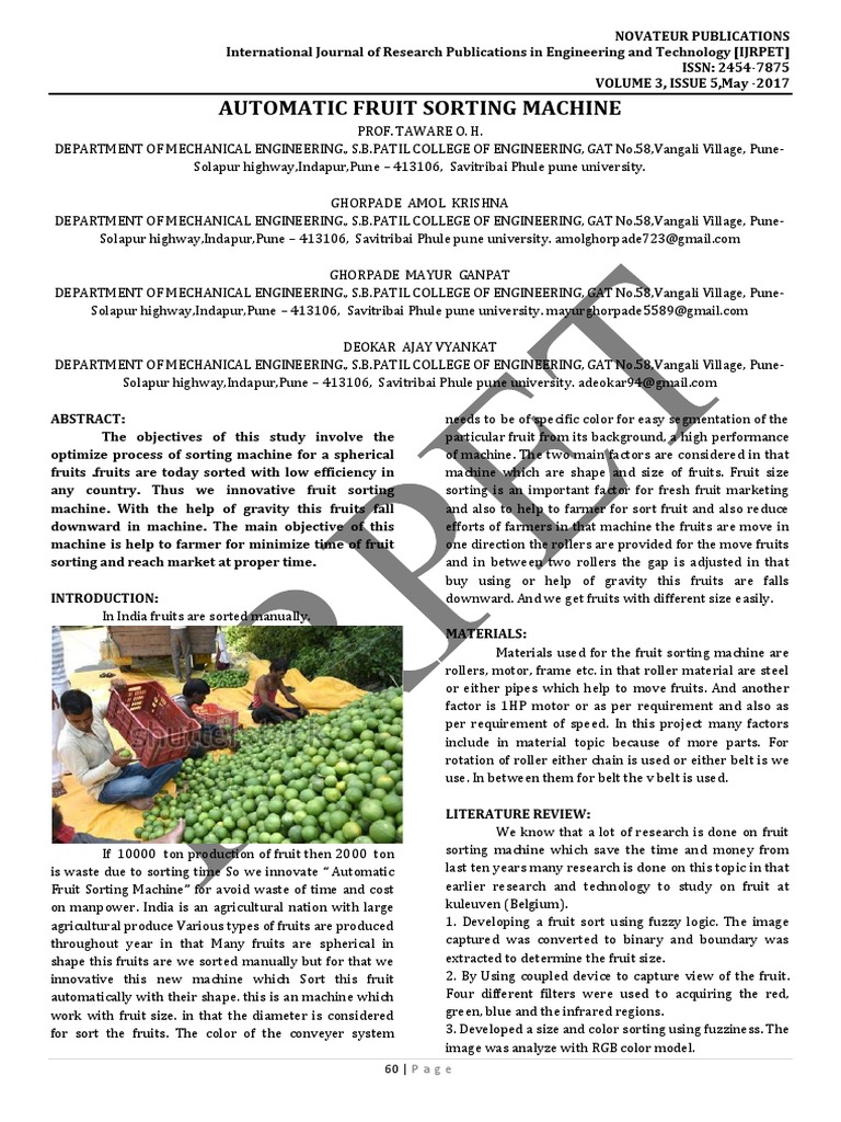 Automatic Fruit Sorting Machine | PDF | Amplifier | Machines