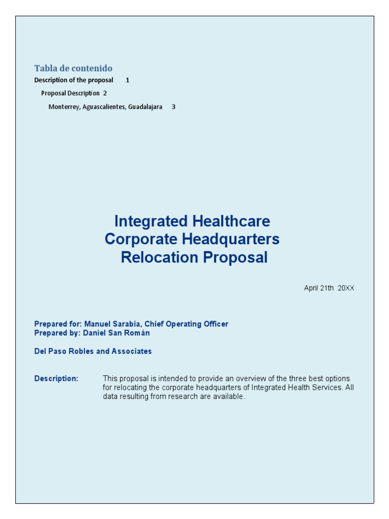 Integrated Healthcare Corporate Headquarters Relocation Proposal ...