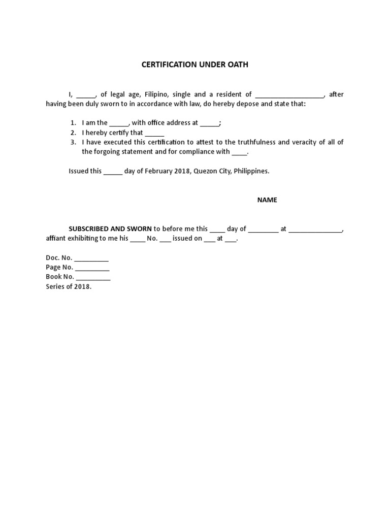 Certification Under Oath | Legal Communication | Government