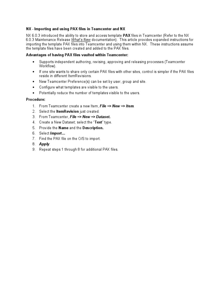 Importing and Using Template PAX Files in Teamcenter to Create ...