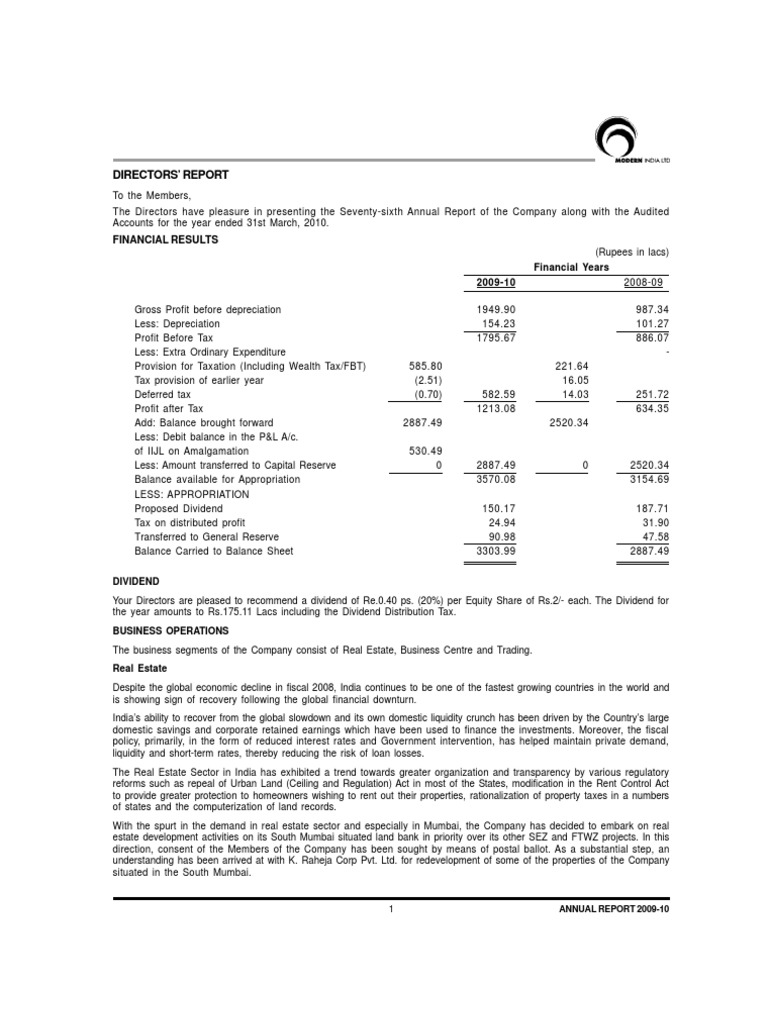 Directors' Report: Financial Results | PDF | Corporate Governance ...