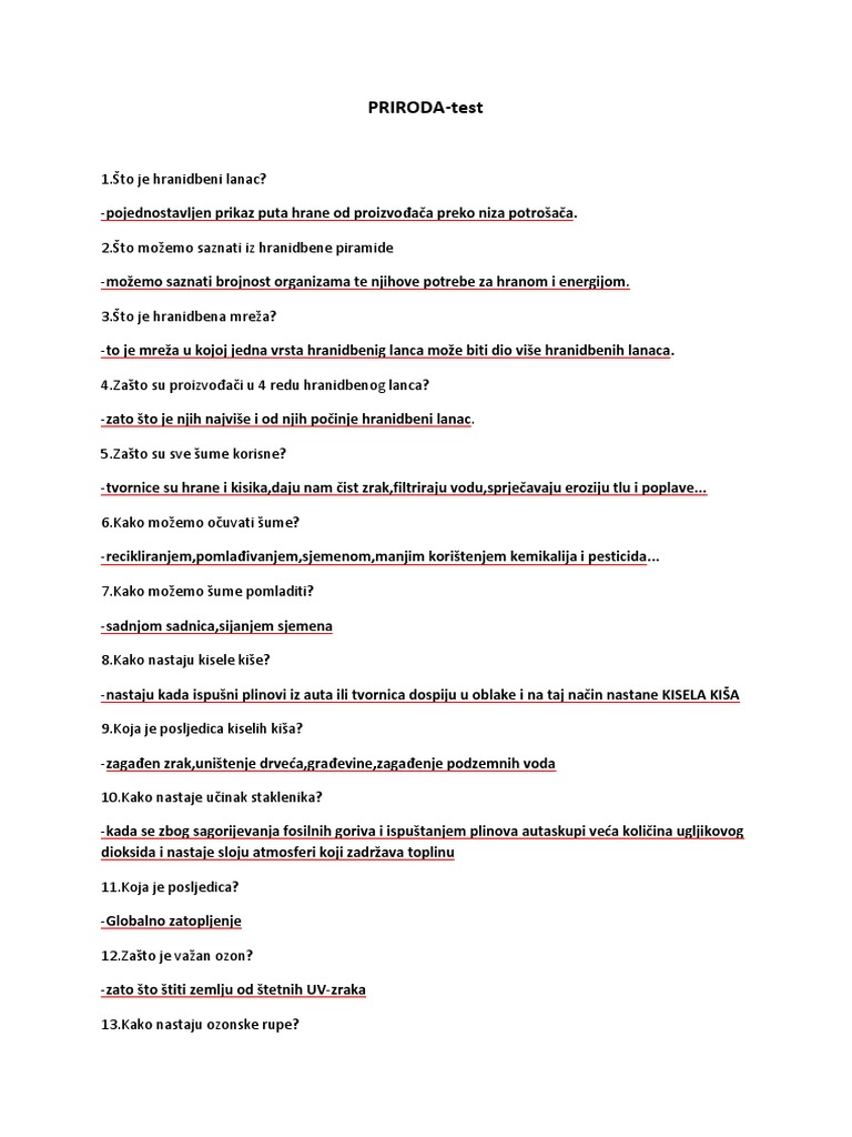 Priroda Test Za 6 Razred | PDF