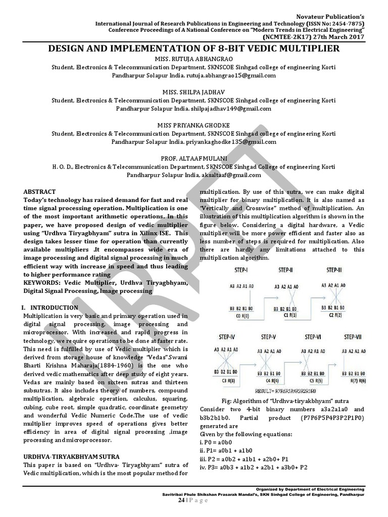 Design And Implementation Of 8 Bit Vedic Multiplier Pdf Vhdl Field Programmable Gate Array