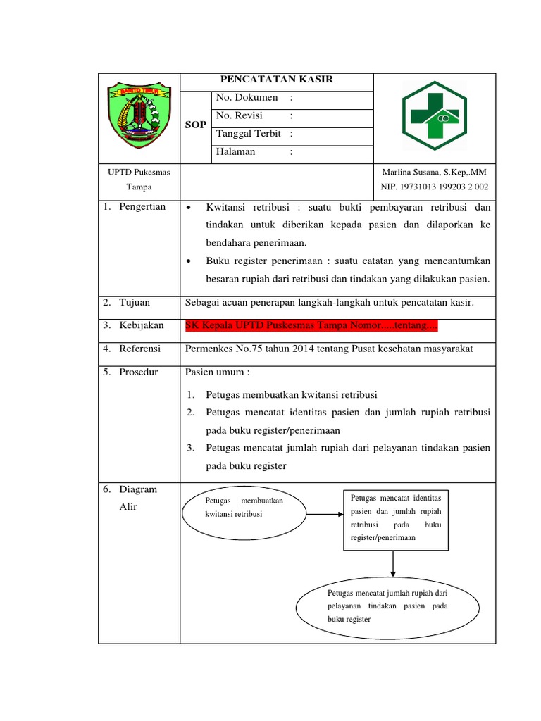 SOP Pencatatan Kasir Puskesmas | PDF