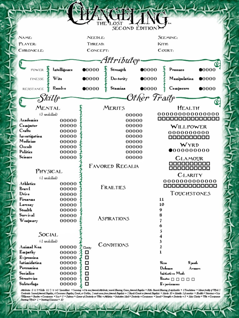 Changeling 2nd Ed Interactive Character Sheet | PDF | Tabletop Games ...