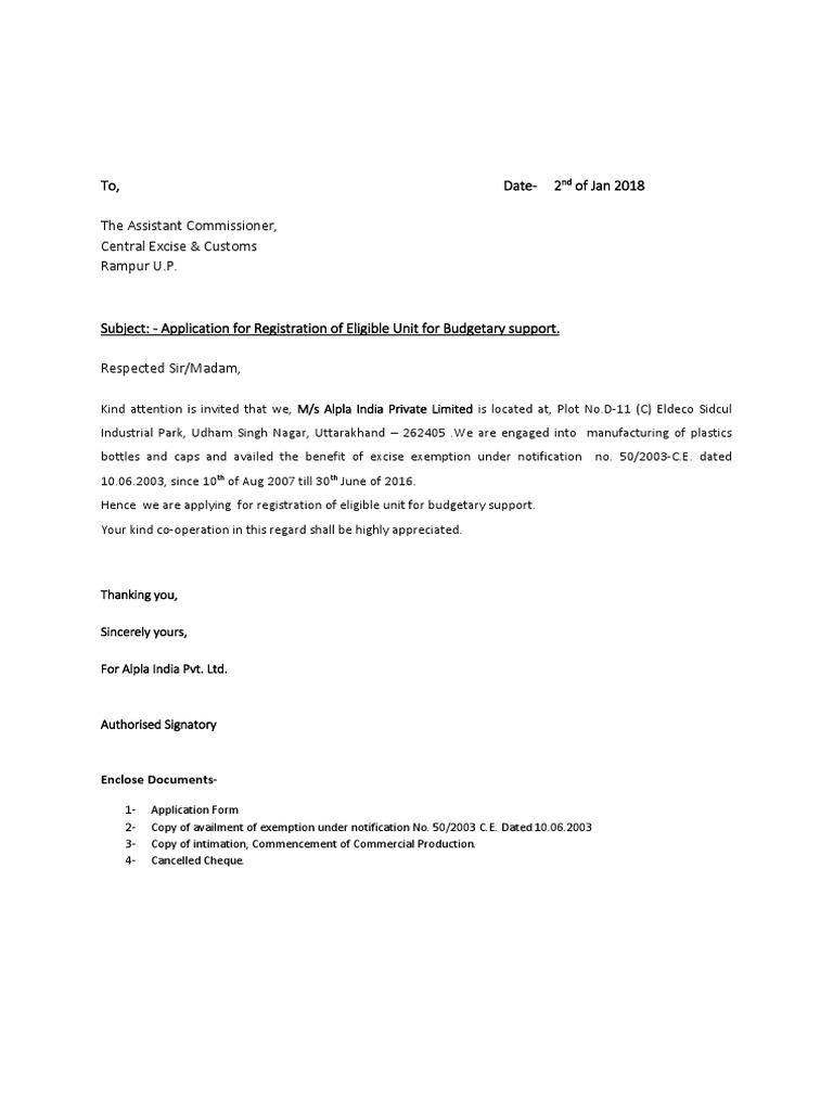 To, Date-2 of Jan 2018 The Assistant Commissioner, Central Excise ...