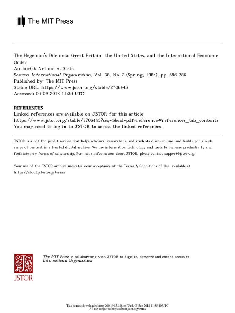Arthur Stein - The Hegemon's Dilemma | PDF | Free Trade | Protectionism