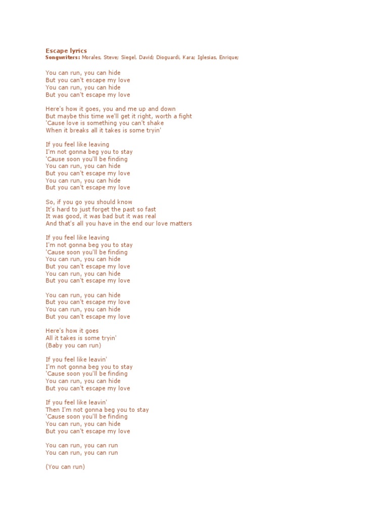 Escape Lyrics by Enrique Iglesias | PDF