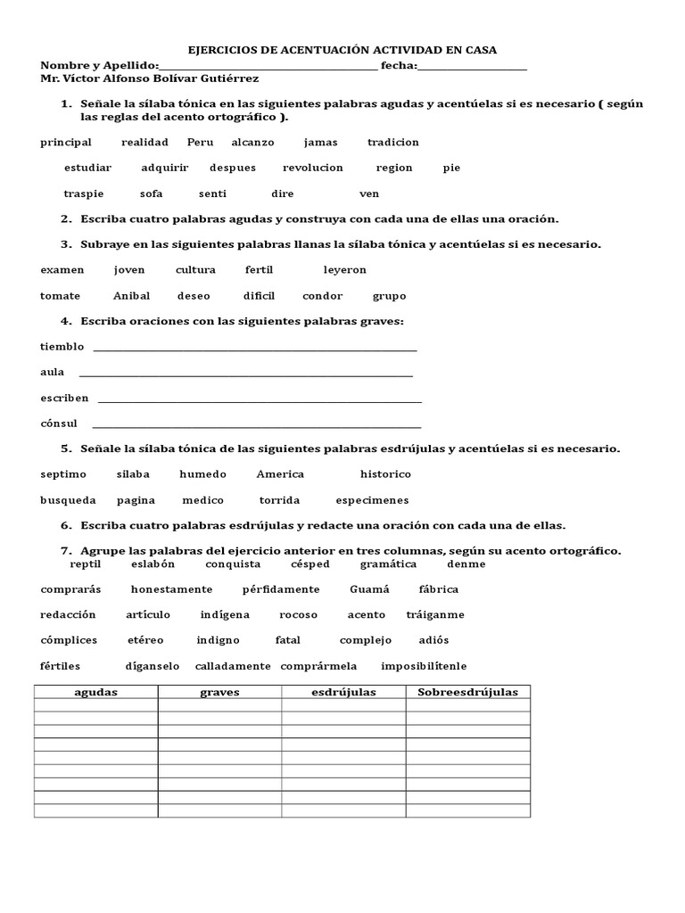 Ejercicios de Acentuación para Imprimir | PDF | Morfología | Idiomas