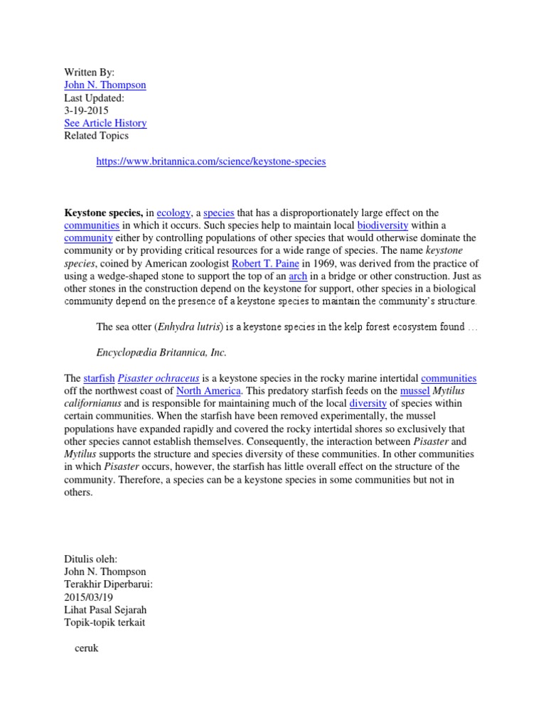 John N. Thompson: Keystone Species, in | PDF | Social Science | Science ...