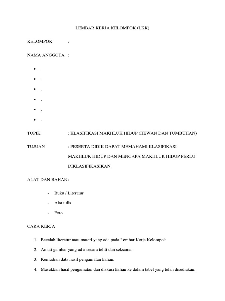 Lks 01 Klasifikasi Makhluk Hidup | PDF