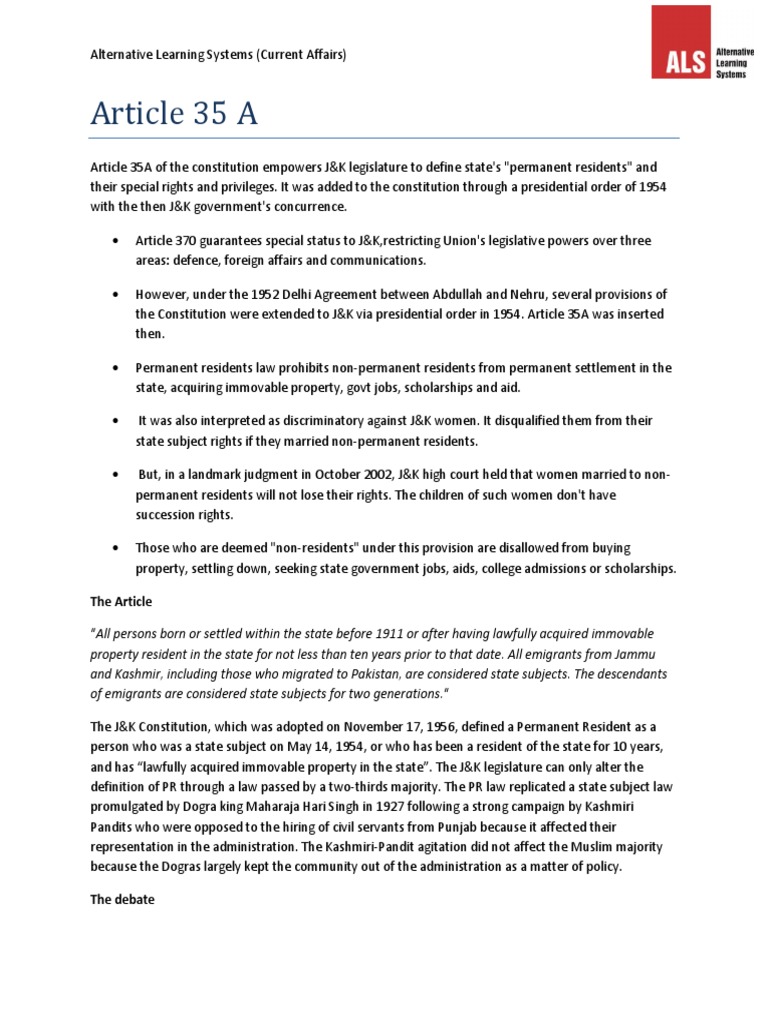 Article 35 A | PDF | Public Law | Sources Of Law