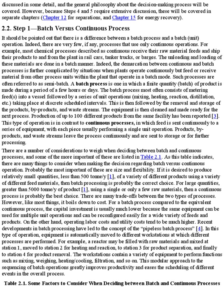 2.2. Step 1-Batch Versus Continuous Process | PDF | Chemistry | Energy And Resource