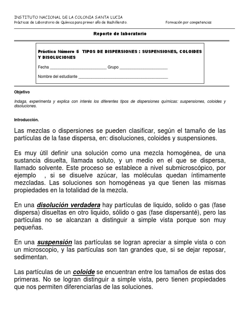 Tipos de Dispersiones | Descargar gratis PDF | Mezcla | Coloide