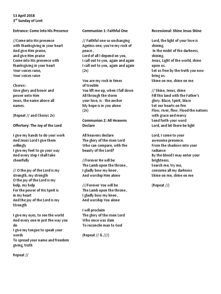 13 April 2018 Hymn Sheet | PDF | Religious Behaviour And Experience