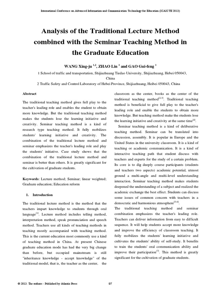 Analysis of The Traditional Lecture Method Combined With The Seminar ...