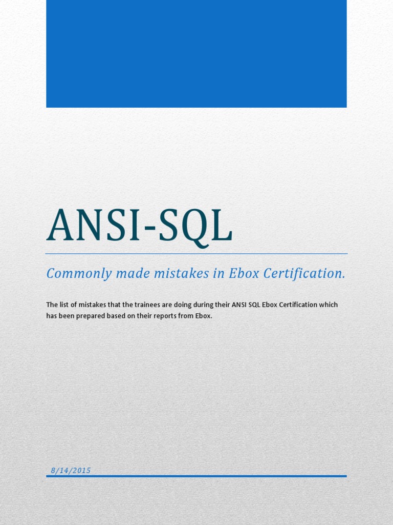 ANSI SQL - Commonly Made Mistakes Ebox | PDF | Software Engineering ...
